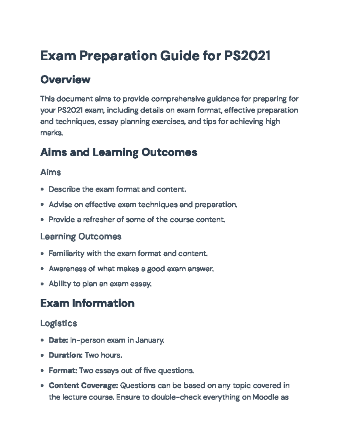 Exam Preparation Guide for PS2021: Strategies and Sample Questions ...