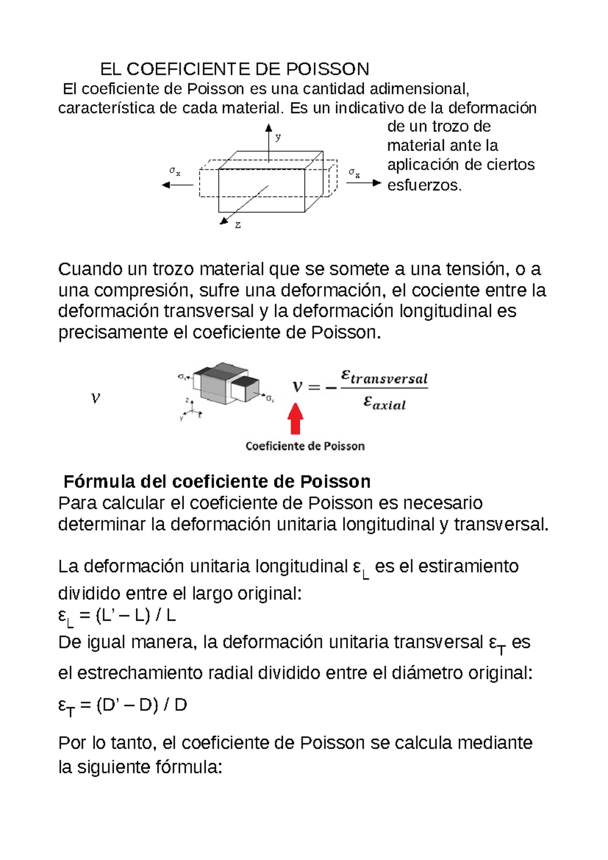 EL Coeficiente DE Poisson - EL COEFICIENTE DE POISSON El coeficiente de ...