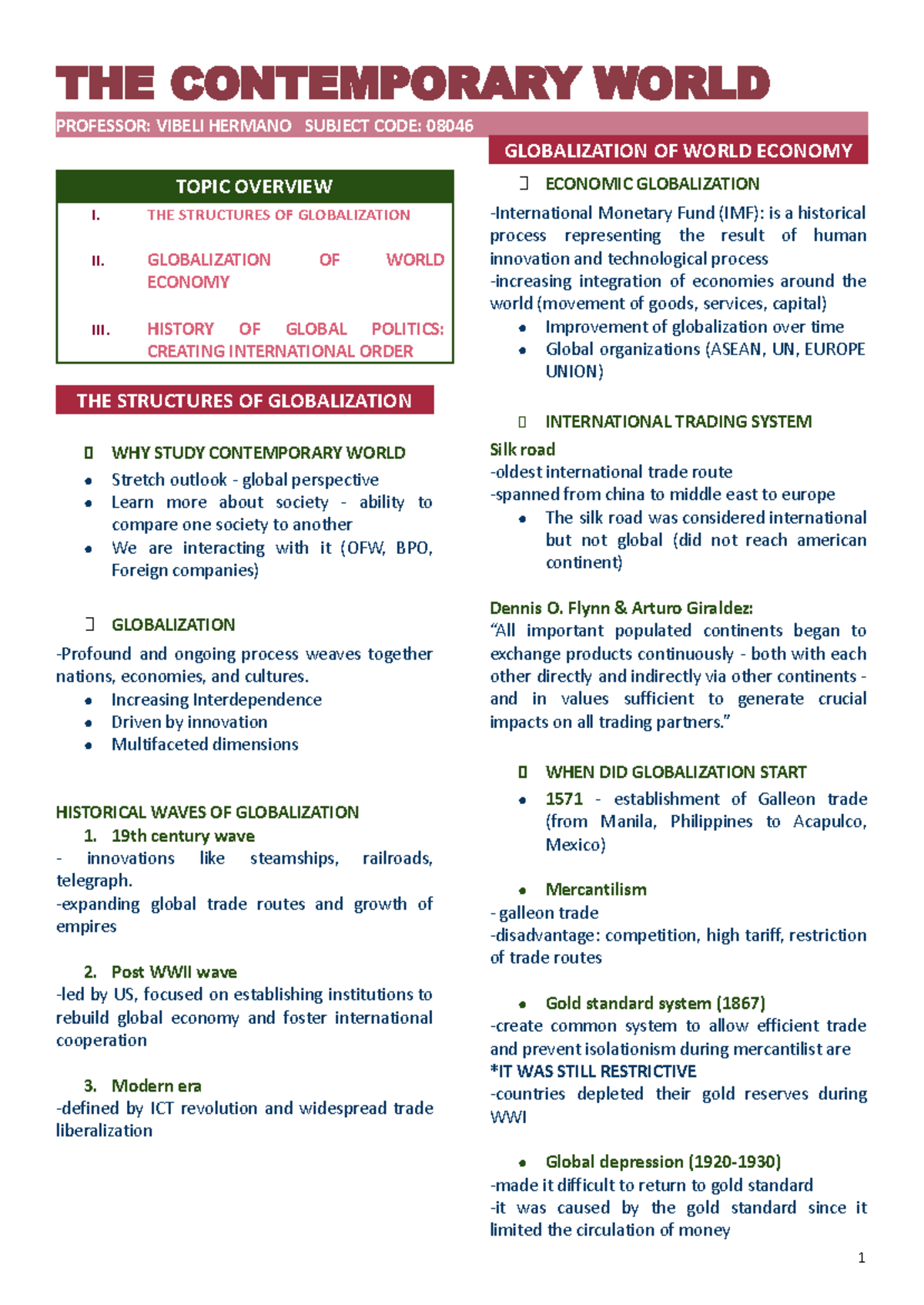 TCW 08046 Final Exam Reviewer: Globalization of World Economy - Studocu