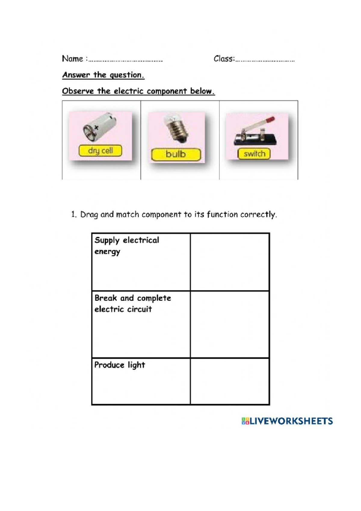 Electric Circuit Worksheet: Functions & Observations - Studocu