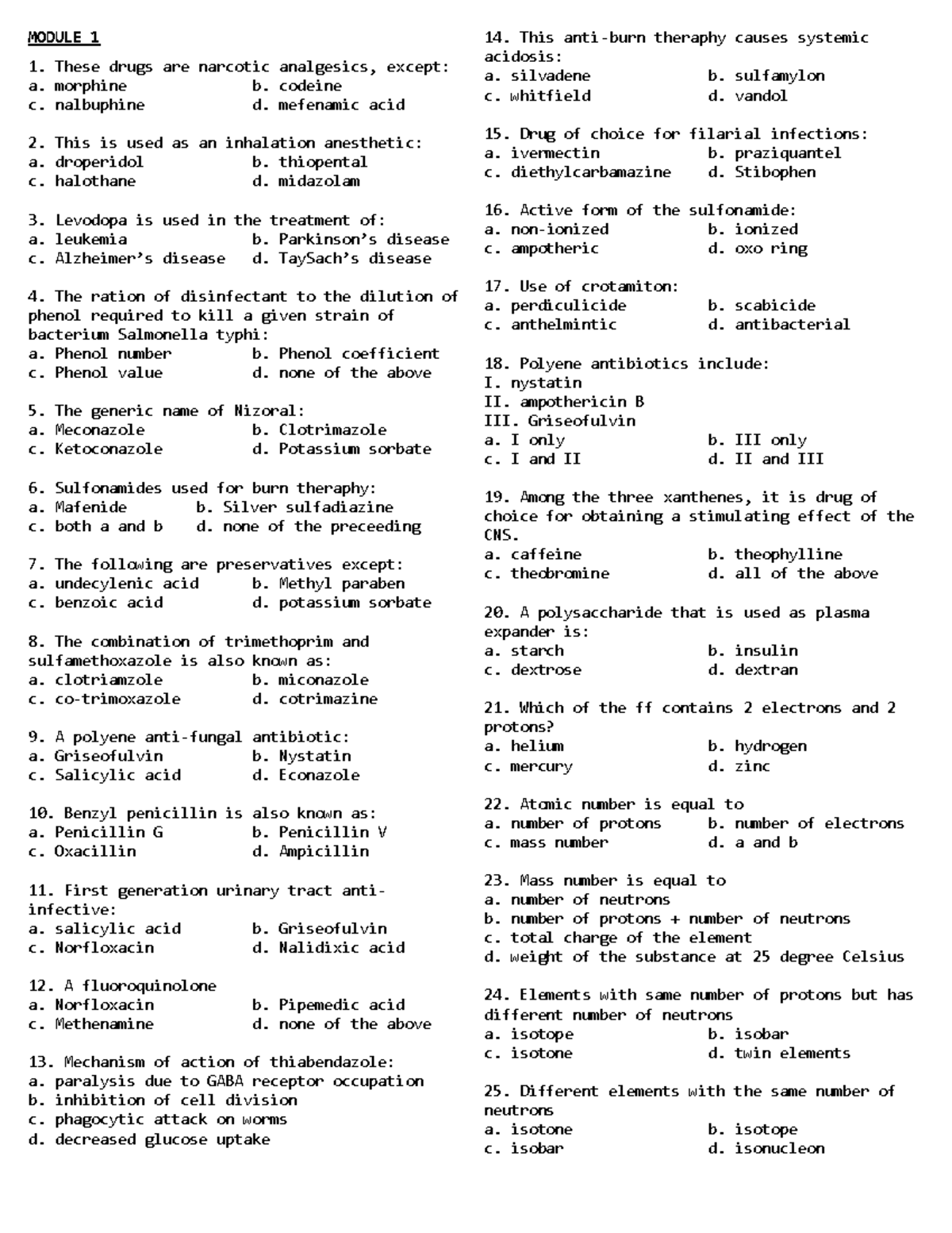 Module 1 - pharmacology quiz questions and answers - Studocu