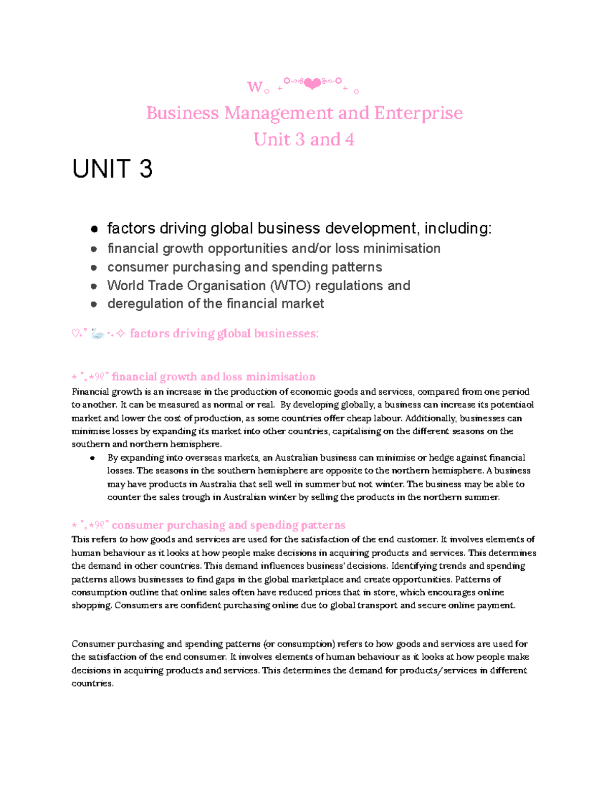 Business Management & Enterprise Unit 3 & 4: Global Business Factors ...
