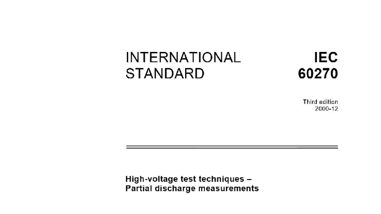 IEC 60270 - International Standard for Partial Discharge Testing ...