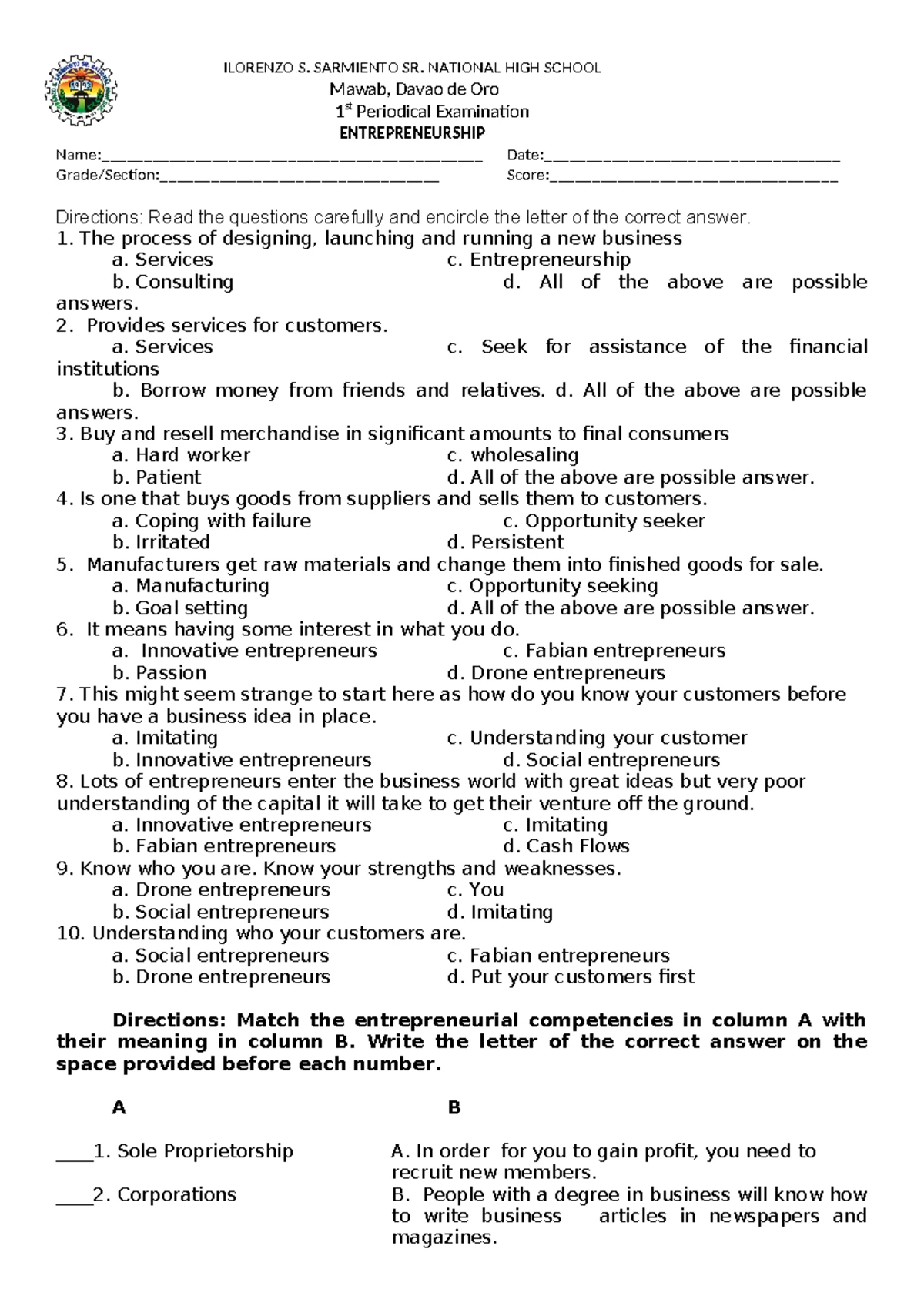 Business Plan G-11: ABC Tech Solutions for Entrepreneurship Course ...