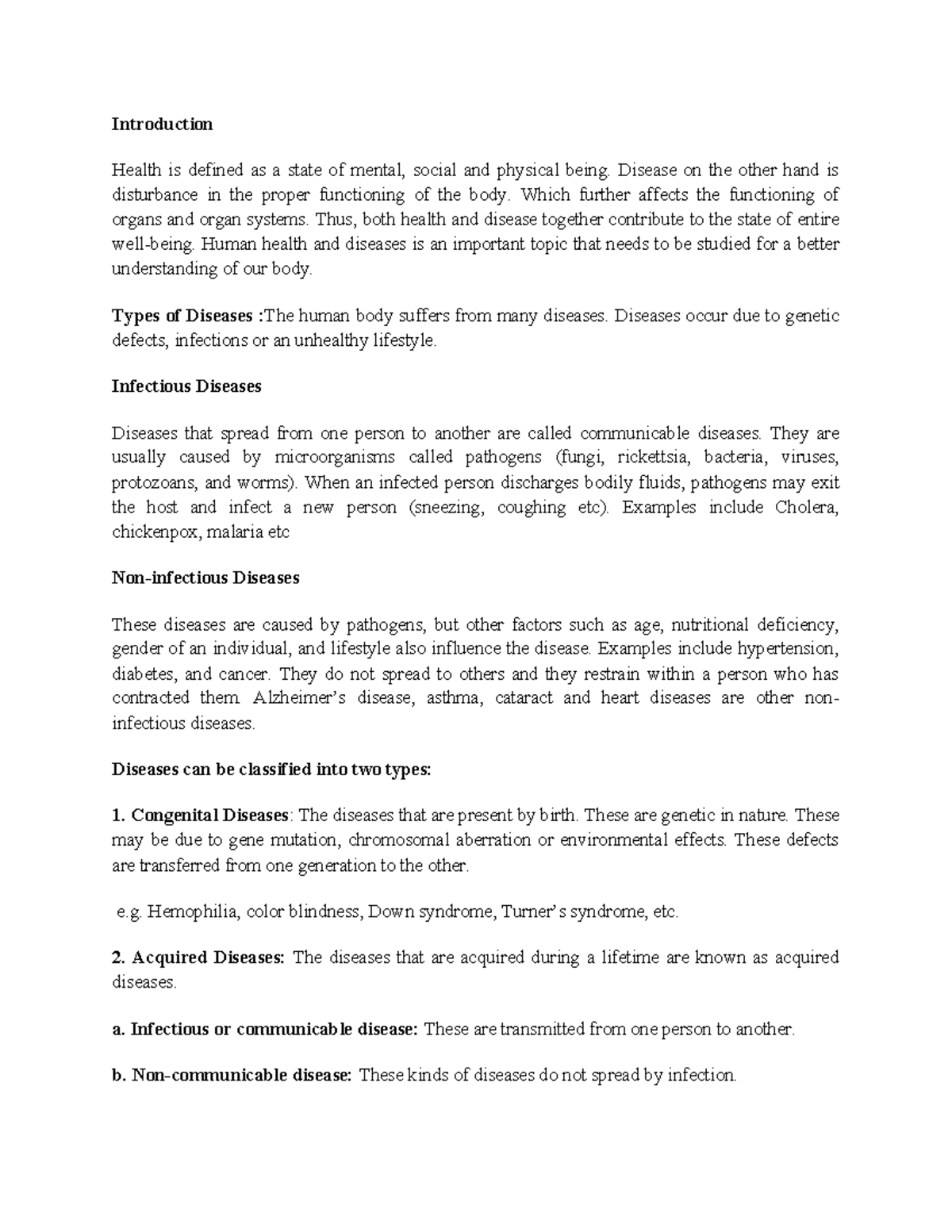 Human Health & Diseases: Understanding the Impact of Illnesses - Studocu