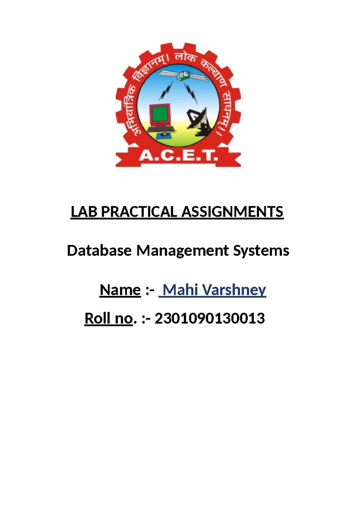 DBMS LAB PRACTICAL ASSIGNMENTS - SQL Queries & Employee Table - Studocu