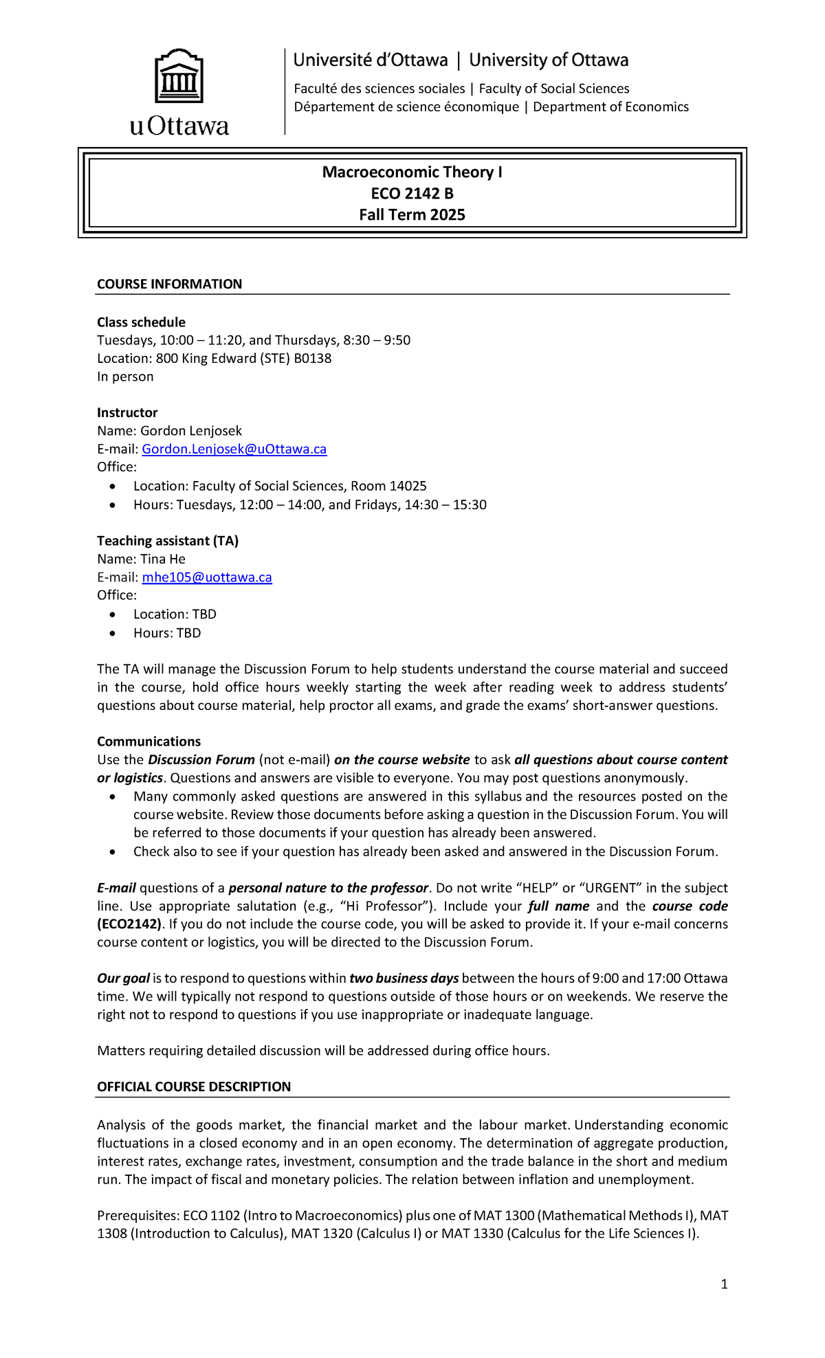 ECO 2142B: Macroeconomic Theory I Syllabus - Fall 2025 - Studocu