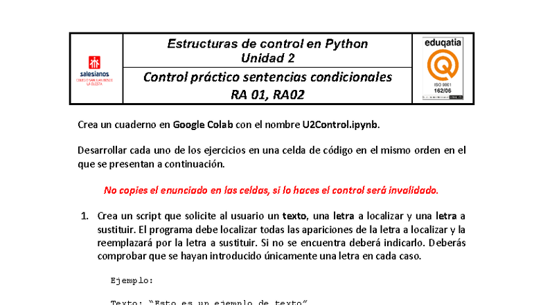 Estructuras de Control en Python - U2Control PY Examen - Studocu