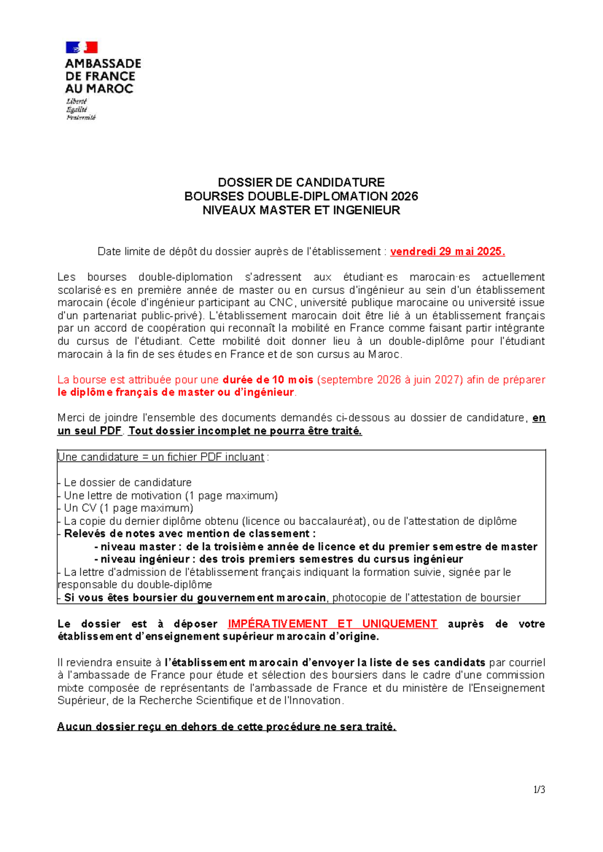 Bourses 2026: Dossier de Candidature Master et Ingénieur - Studocu