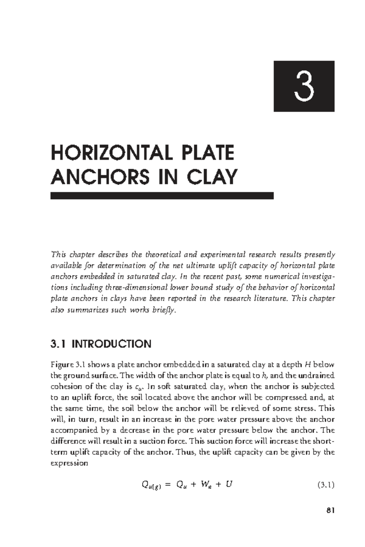 3 HORIZONTAL PLATE ANCHORS IN CLAY: Uplift Capacity Analysis - Studocu