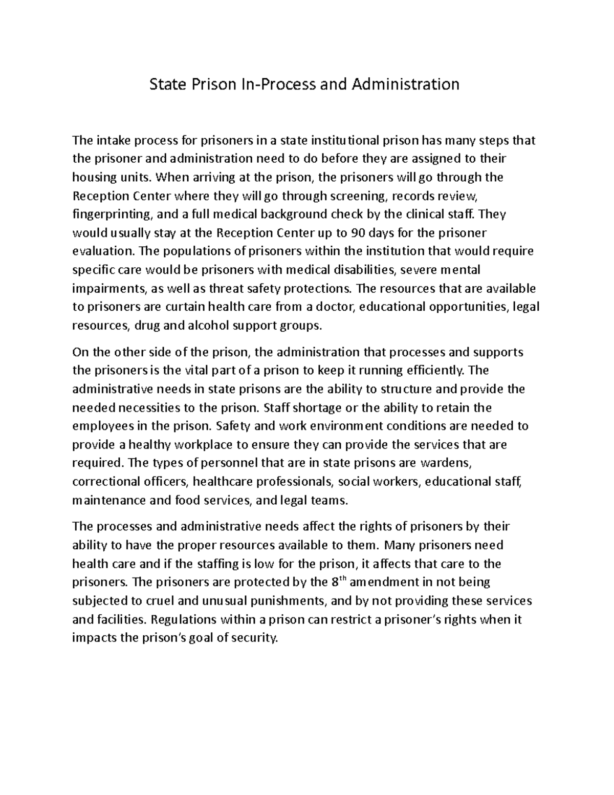 3-1 Journal The Intake Process - State Prison In-Process and ...