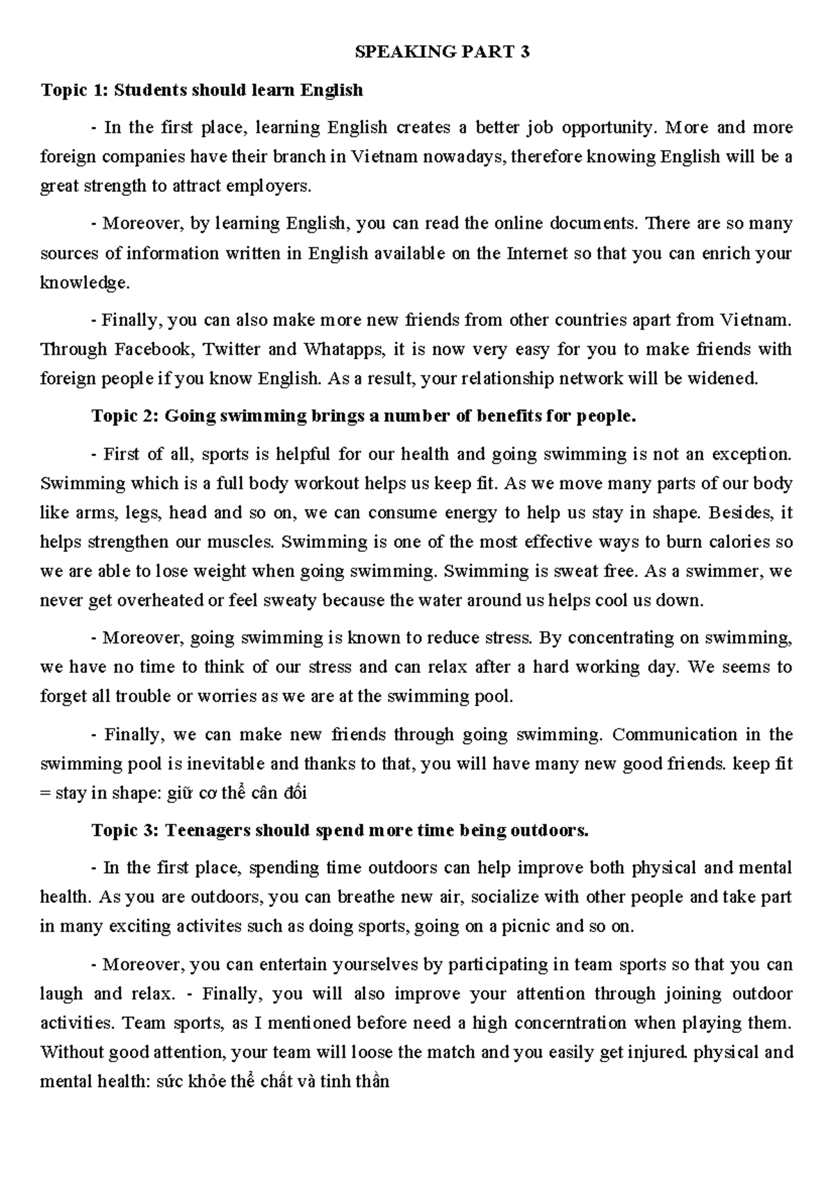 Speaking PART 3 - fsvsfvgsfbsbfb - SPEAKING PART 3 Topic 1: Students ...