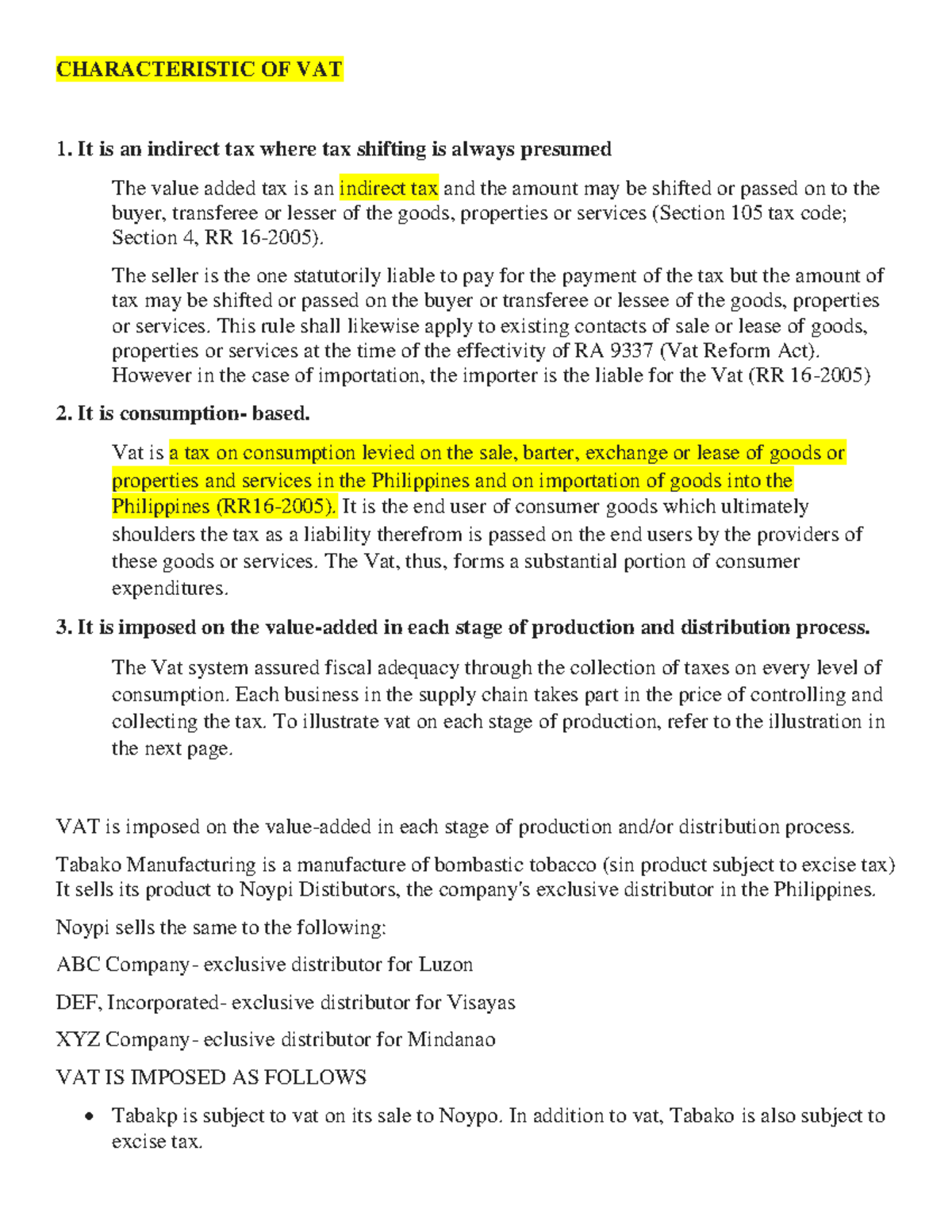 Characteristics of VAT: An Overview of Business Taxation - Studocu