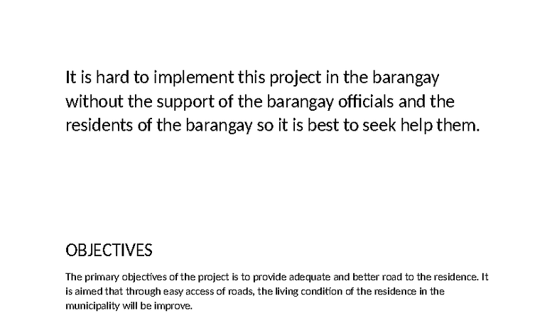 Project Proposal: Road Improvement in Barangay - dsadhBA - Studocu