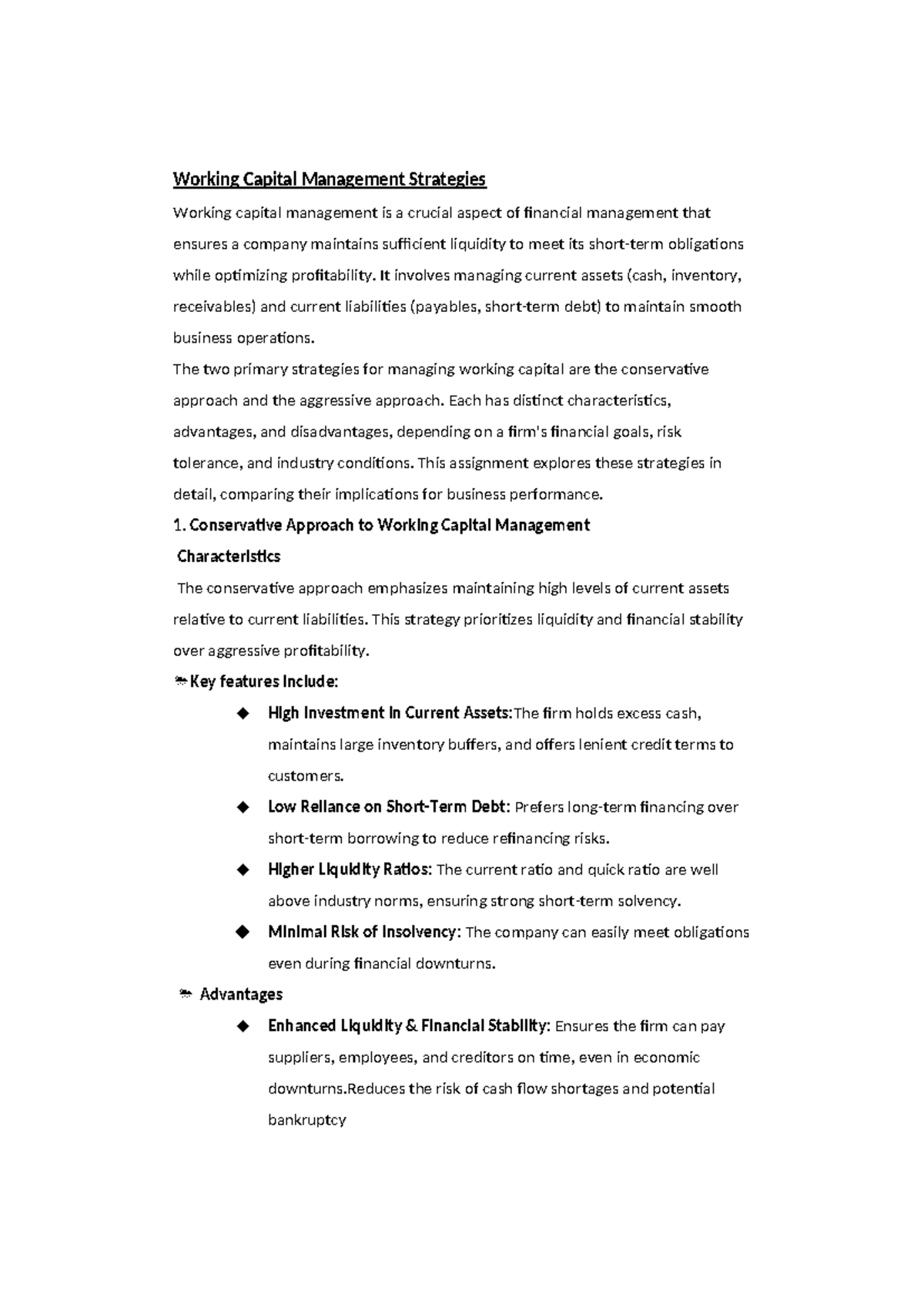 Working Capital Management Strategies: Conservative vs. Aggressive ...