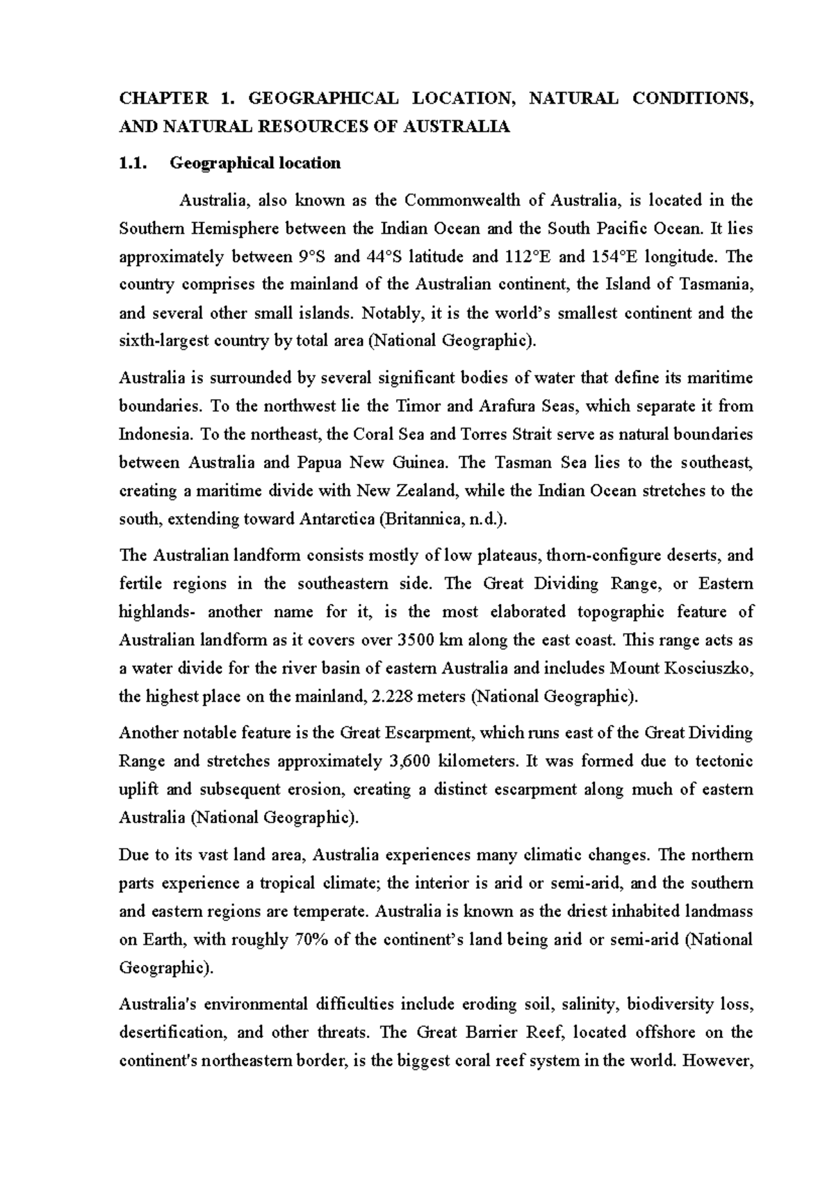 CHAPTER 1: GEOGRAPHICAL LOCATION, NATURAL CONDITIONS & RESOURCES OF ...