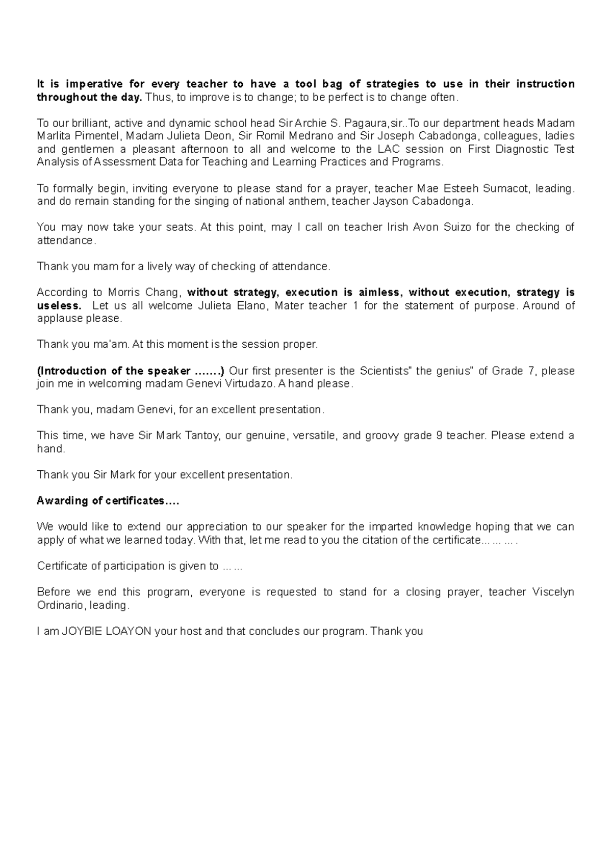 Script-LAC-session - script - It is imperative for every teacher to ...