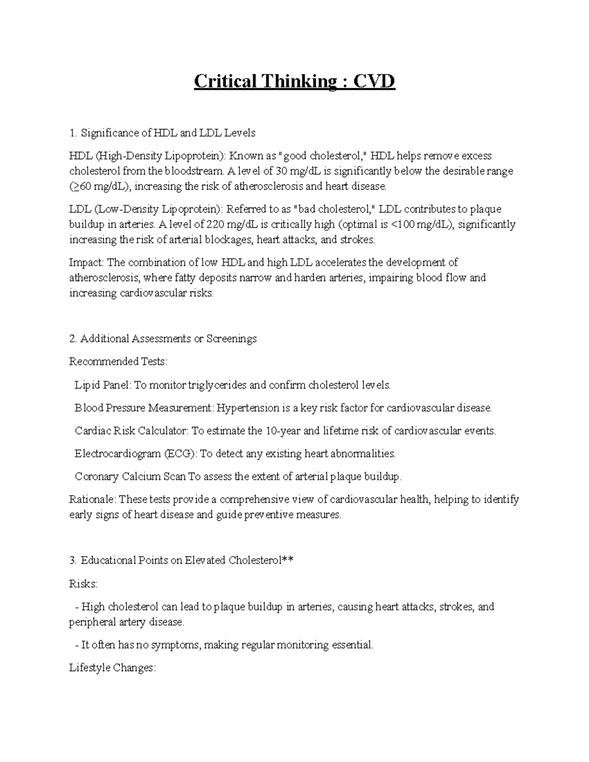 Critical thinking cvd pharmacology - Critical Thinking : CVD 1 ...