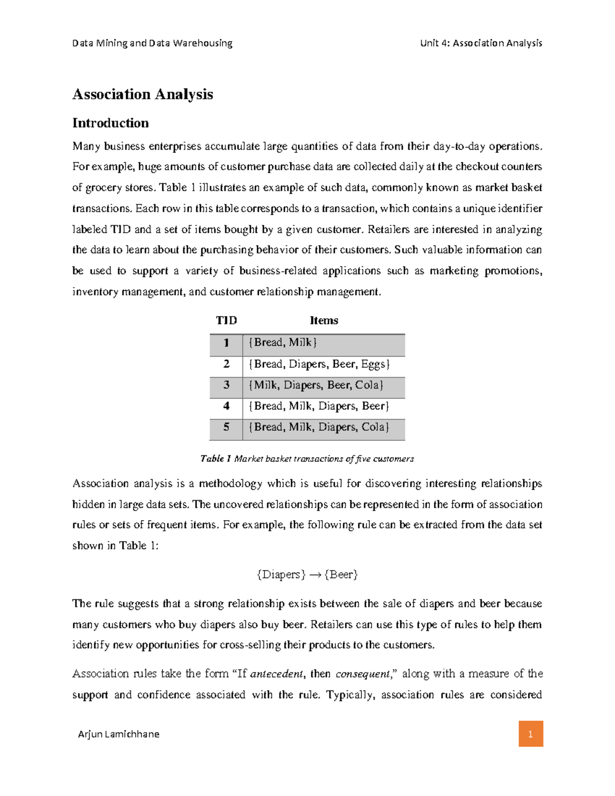 Data Mining and Data Warehousing Unit 4: Association Analysis Notes ...