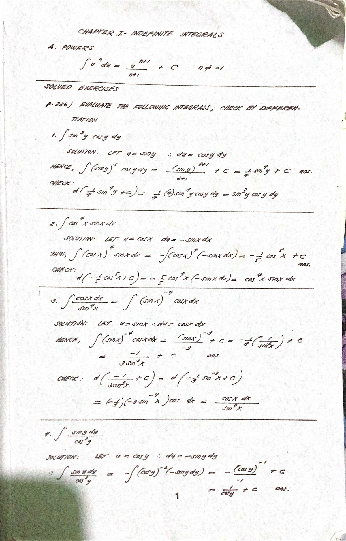 Integral Calculus Book (Answers) 1 - CHAPTER INDEFINITE INTEGRALS A ...