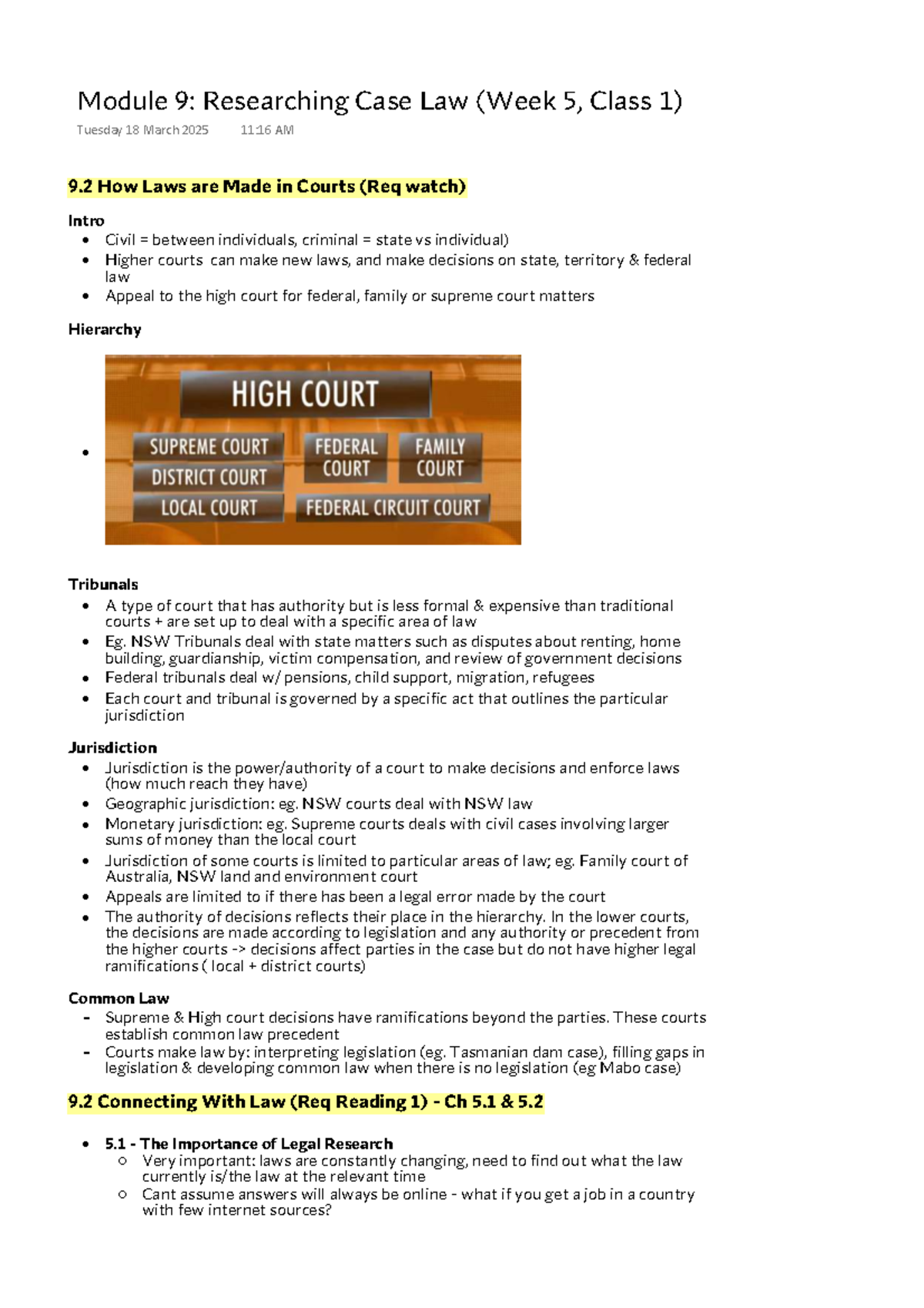Module 9: Researching Case Law - Week 5 Class 1 Overview - Studocu
