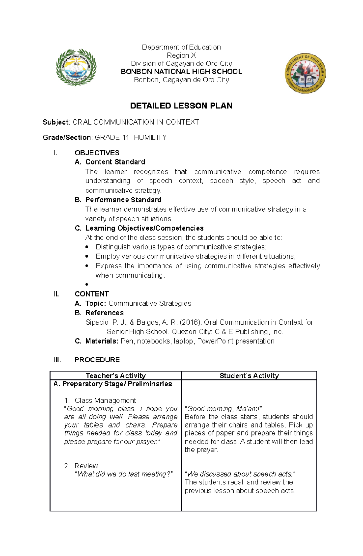 DLP Oral Communication: Effective Communicative Strategies in Class ...