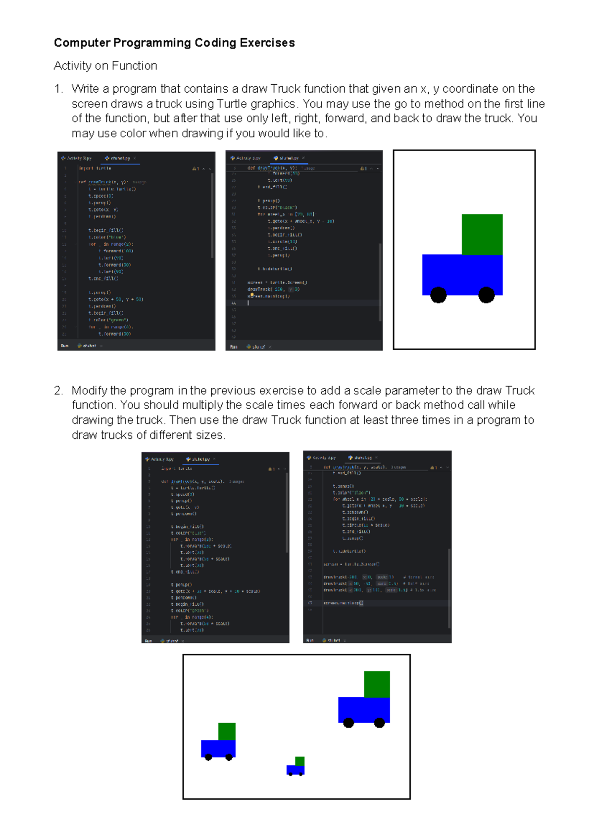 Computer Programming Coding Exercises with Screenshot Output - Computer ...