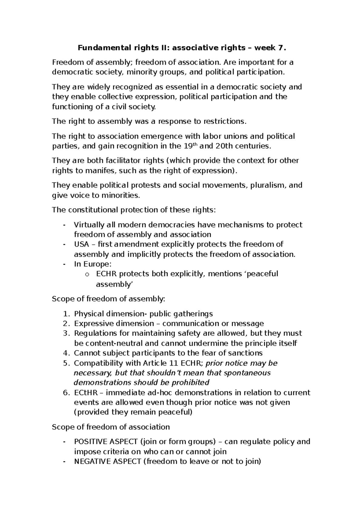 Fundamental Rights II: Associative Rights & Freedom of Association ...