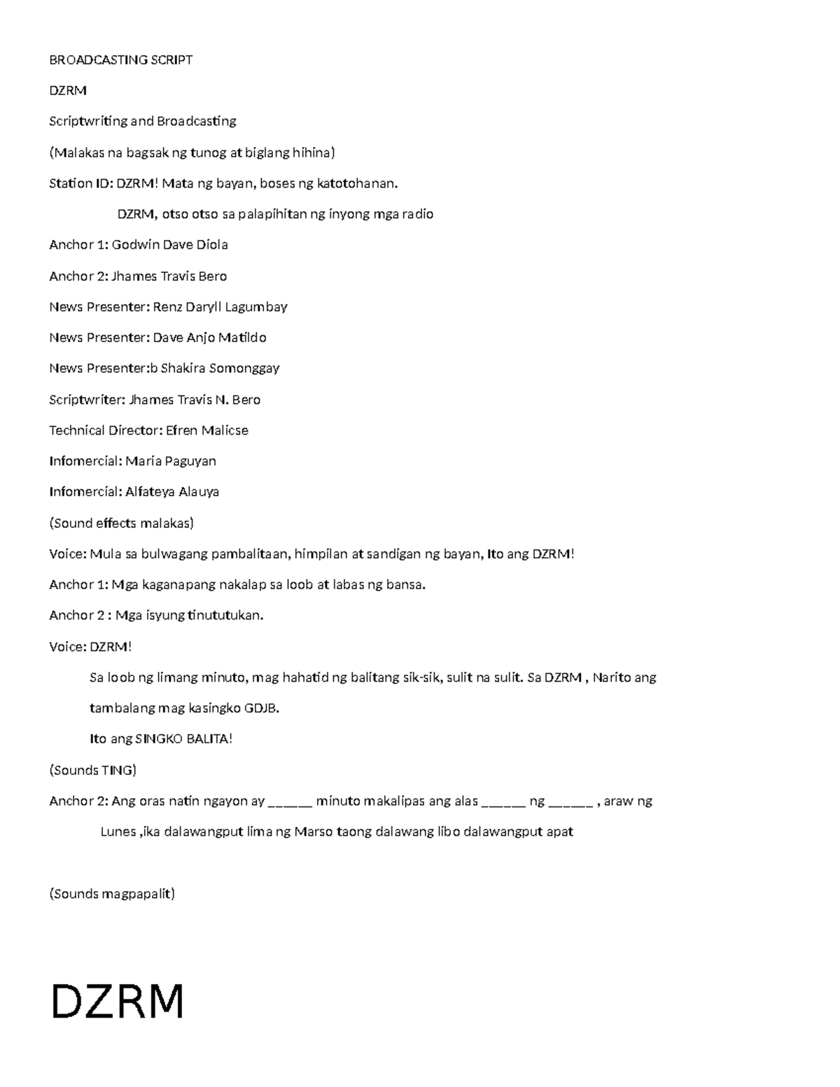 Broadcasting Script for DZRM Radio (drrr) - Studocu