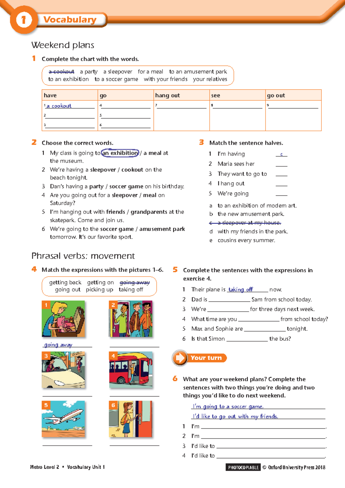 Metro Level 2 Vocabulary Practice Worksheets for Weekend Activities ...