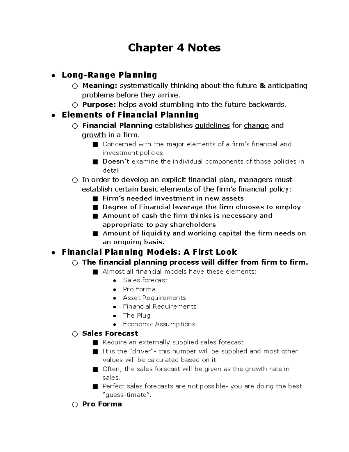 Financial Planning Models: Chapter 4 Notes on Guidelines and Elements ...