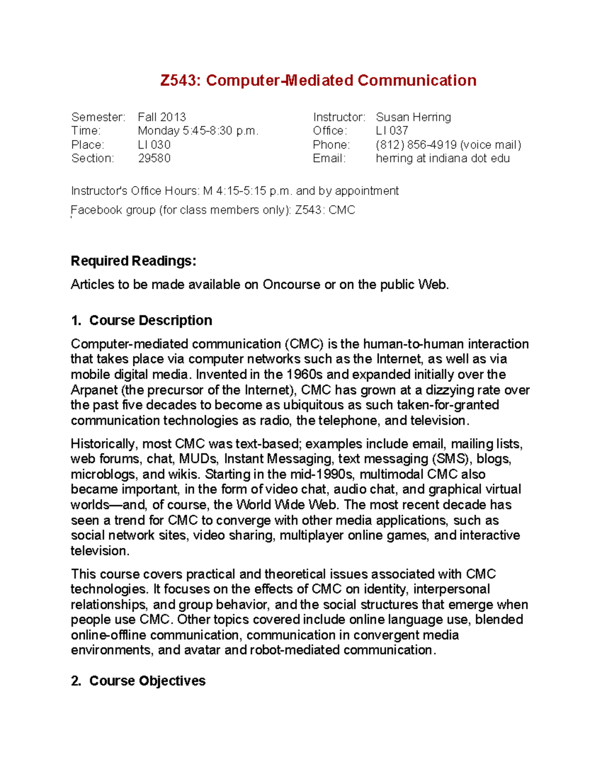 CMC Syllabus - CMC NOTES - Z543: Computer-Mediated Communication ...