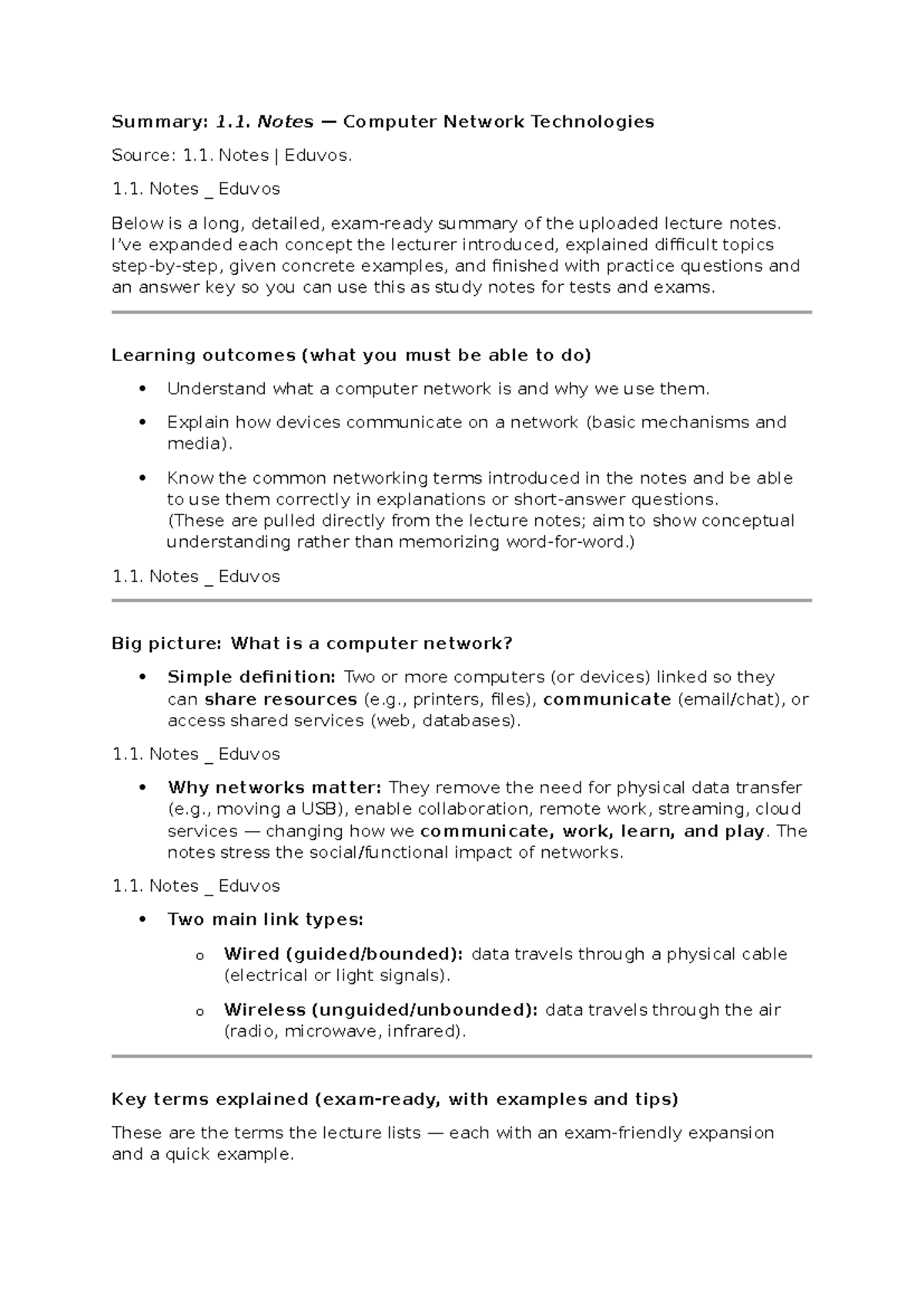 Unit 1.1 Summary: Computer Network Technologies Lecture Notes - Studocu