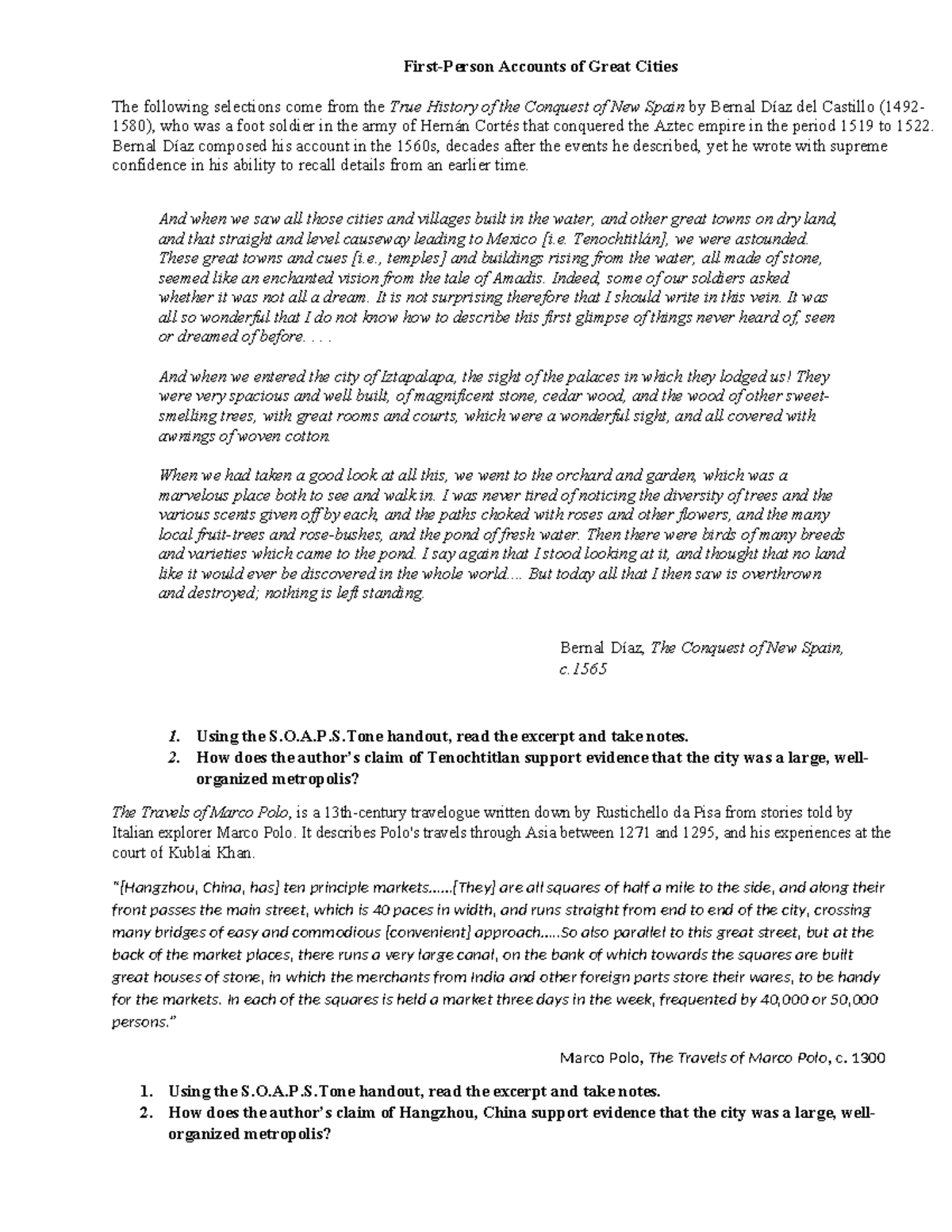 Diaz and Polo - AP World: First-Person Accounts of Great Metropolises ...