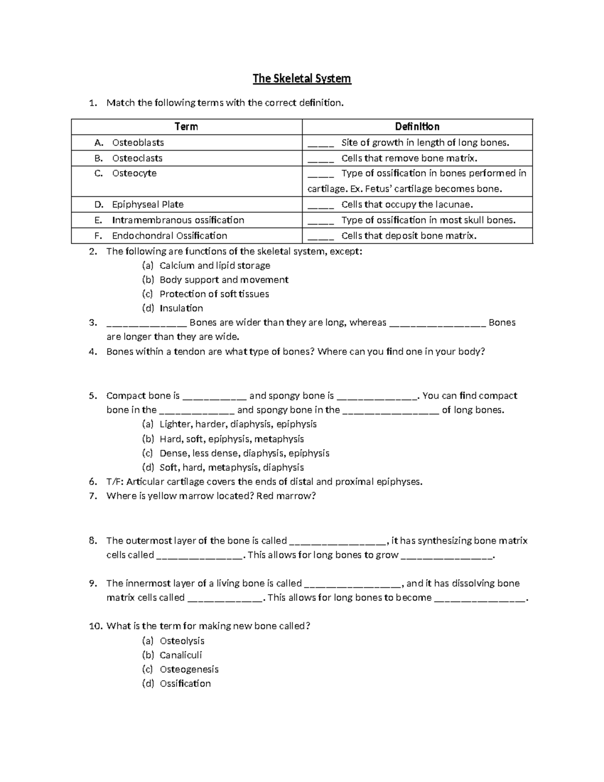 Robertson Ch. 6 Skeletal System Notes and Definitions - Studocu