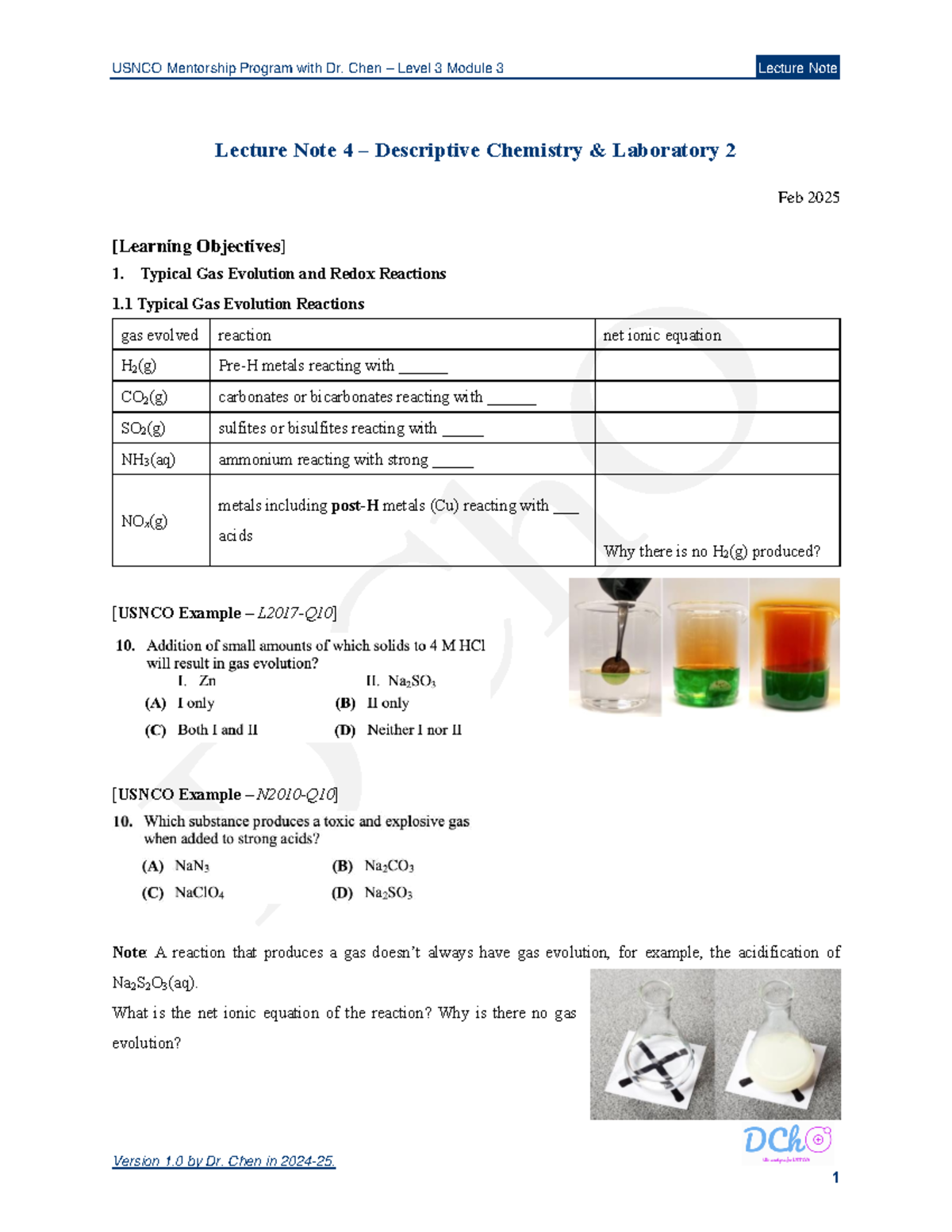 USNCO Level 3 Module 3 Lecture Notes: Descriptive Chemistry Lab 2 - Studocu
