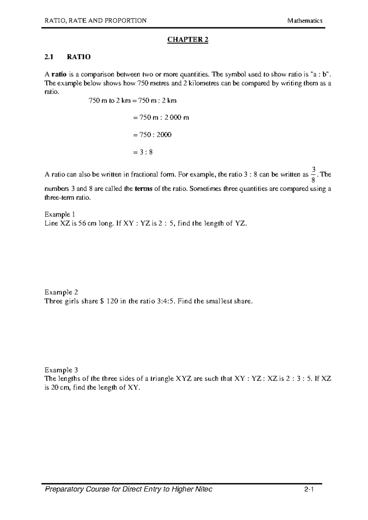 RATIO, RATE & PROPORTION Mathematics CHAPTER 2 Notes - Studocu