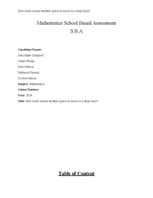 Maths SBA-1 - Mathematics School Based Assessment S.B Candidate Names ...