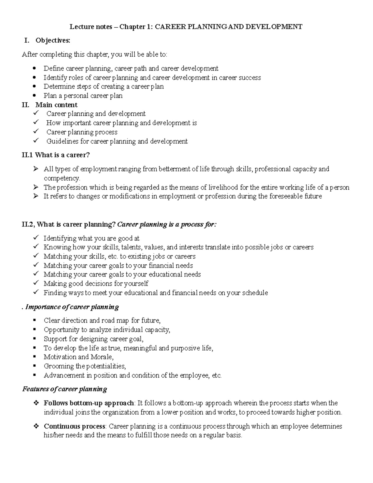 Lecture Notes - Career Planning & Development (Chapter 1) - Studocu