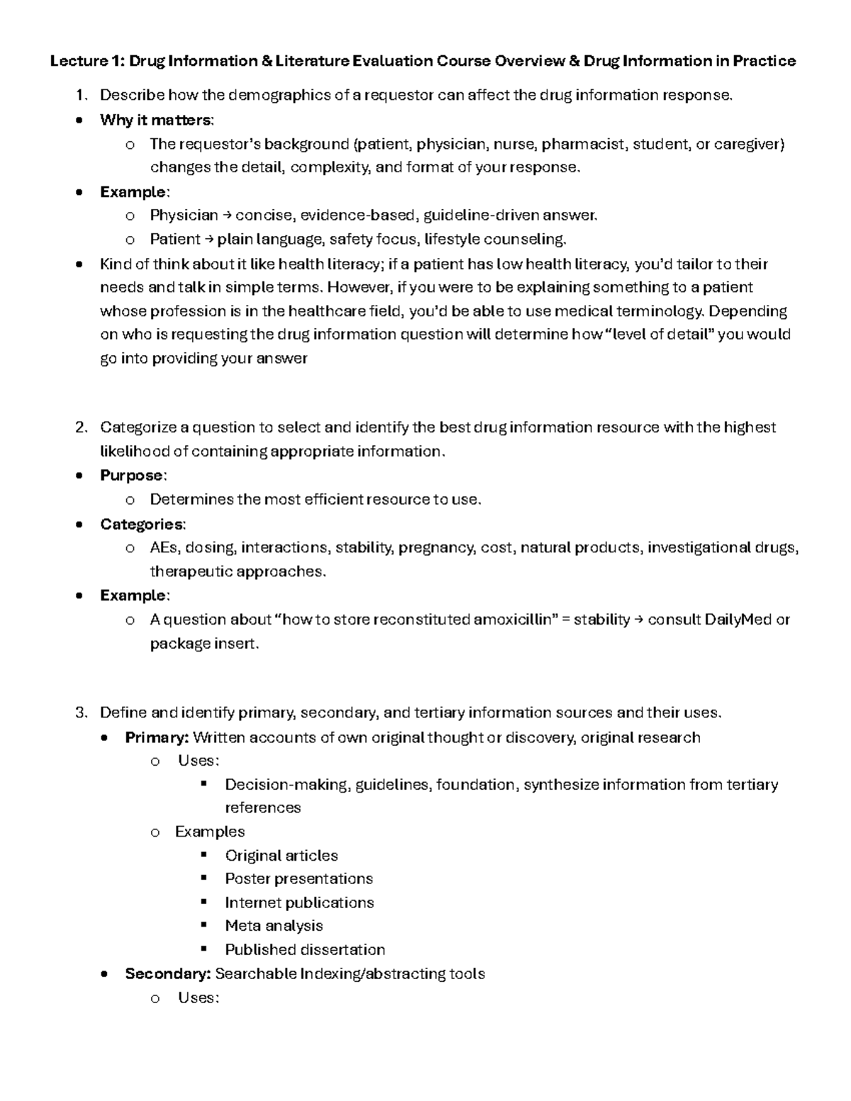 Drug Lit Exam 1 Study Guide: Lecture Notes on Drug Info & Study Design ...