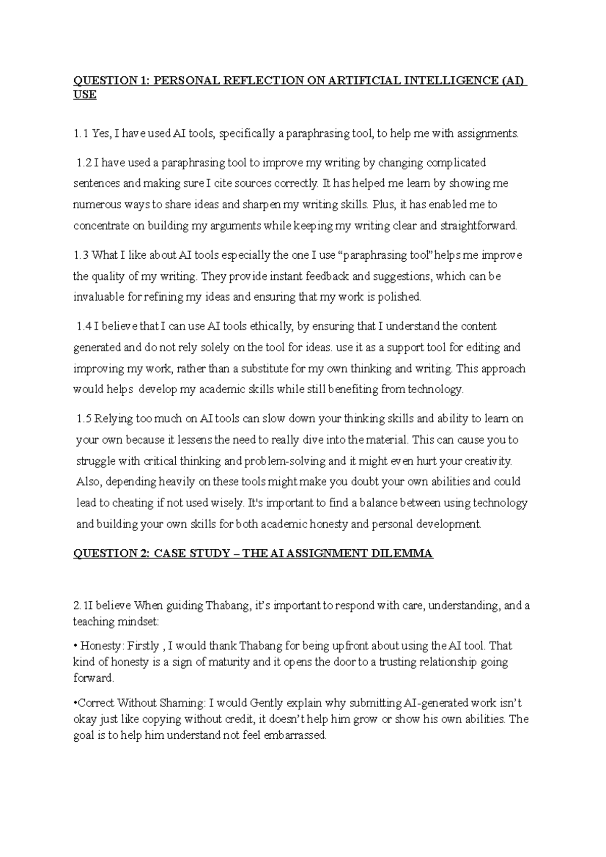 PED Assignment 4: Personal Reflection & Case Study on AI Use - Studocu