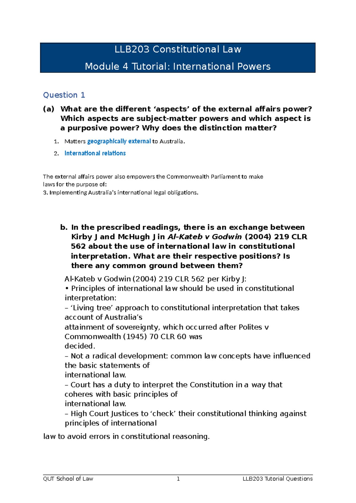 Module 4 Tutorial Questions - International Powers-1 - LLB203 ...