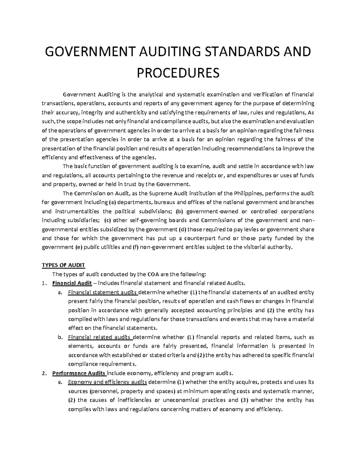 Government Auditing Standards & Procedures Overview (GA 101) - Studocu