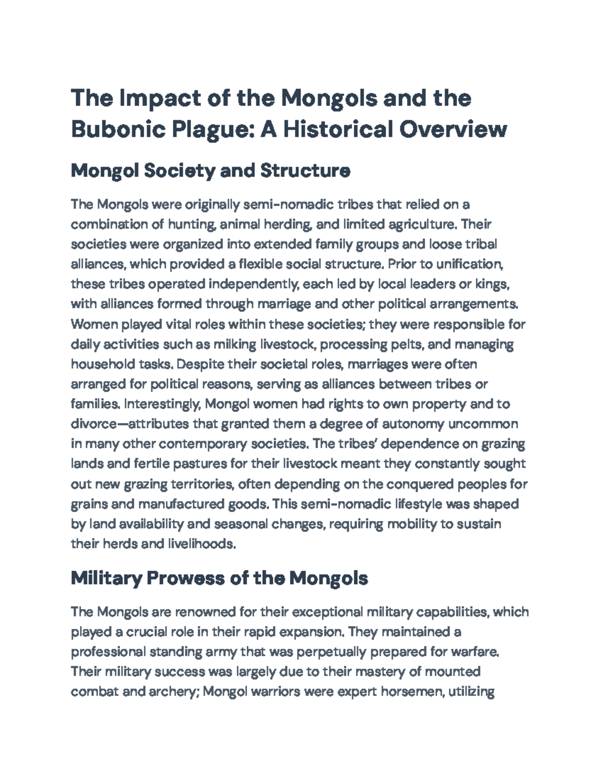 The Mongol Empire and the Bubonic Plague: Historical Overview and ...