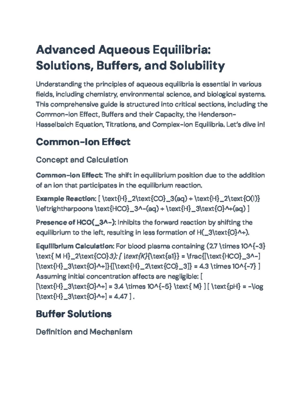 Advanced Aqueous Equilibria: Solutions, Buffers, & Titrations Guide ...