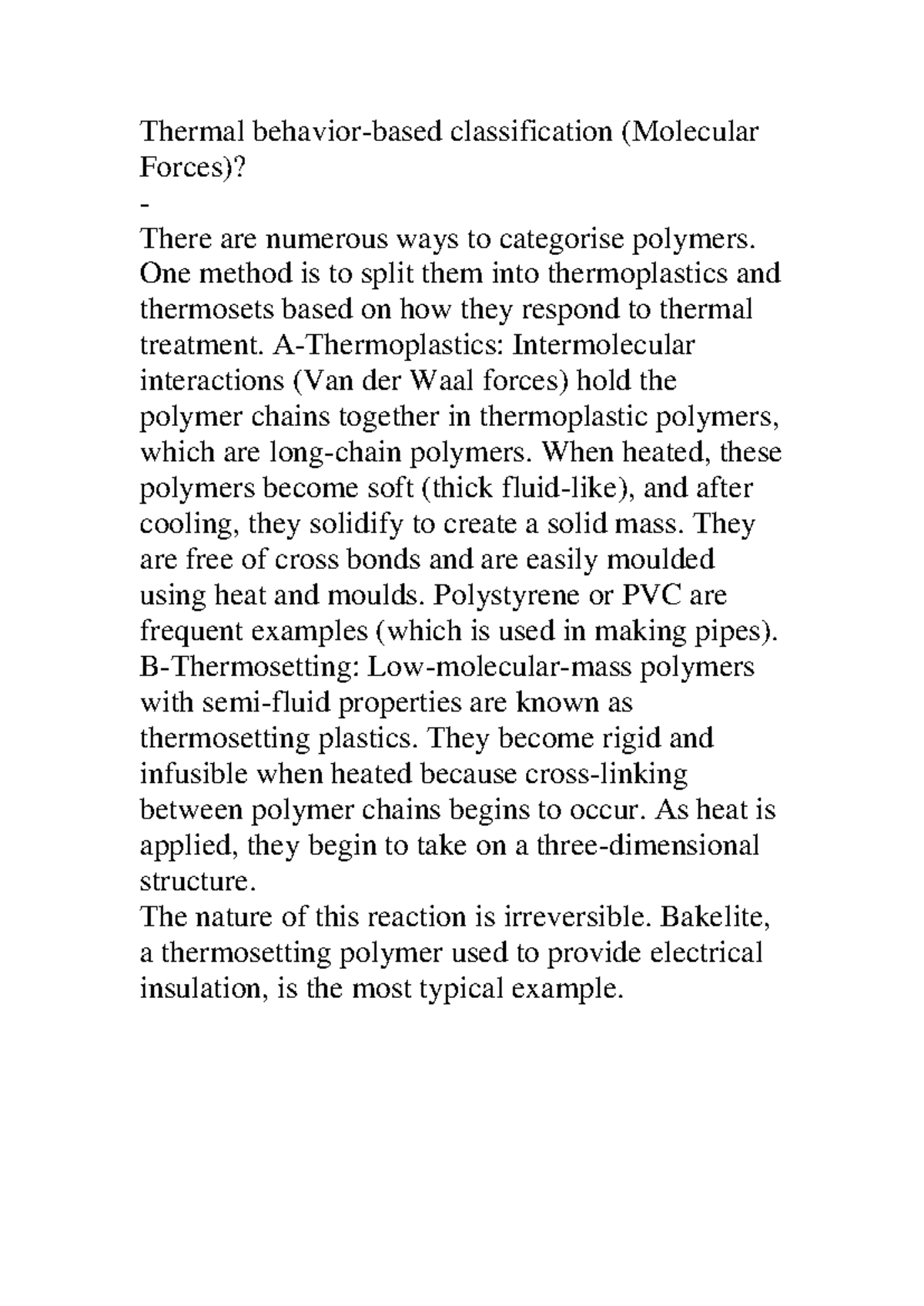 Z1 - Classification of Polymers: Thermal Behavior and Types - Studocu