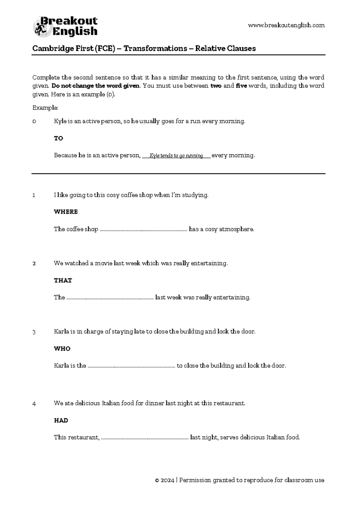 FCE Transformations: Relative Clauses Practice Exercises - Studocu