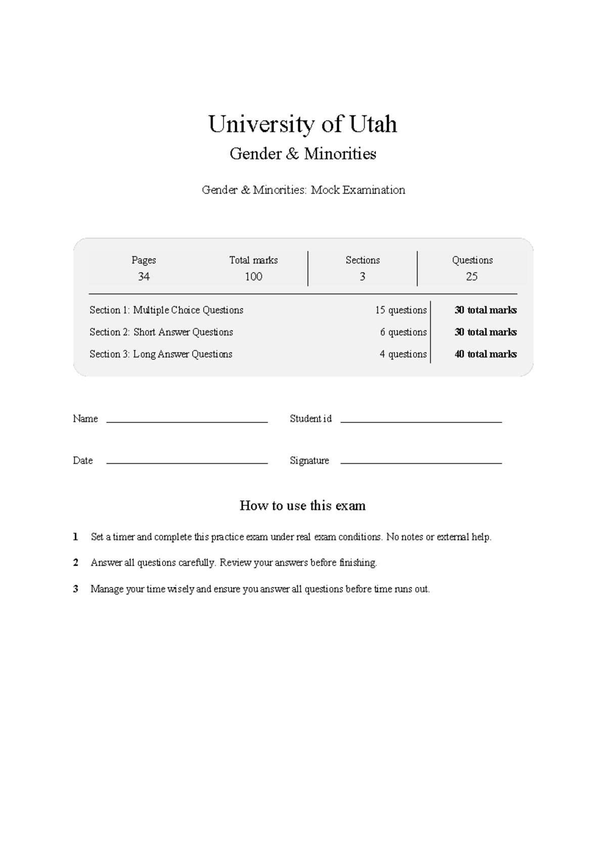 FCS 5390 Gender & Minorities: Mock Examination Practice Test 2026 - Studocu