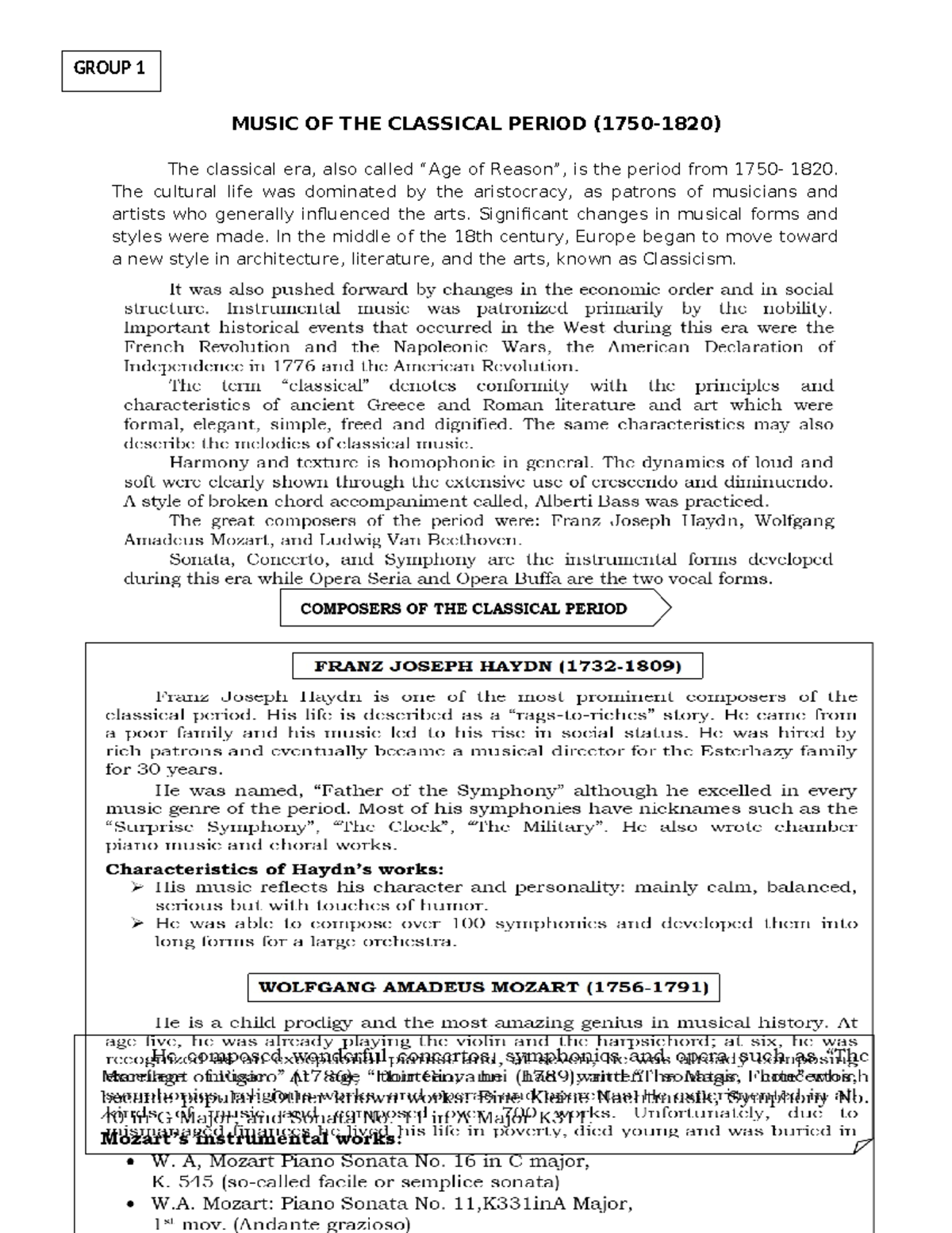 Music OF THE Classical Period h AND OUT Q2 - MUSIC OF THE CLASSICAL ...