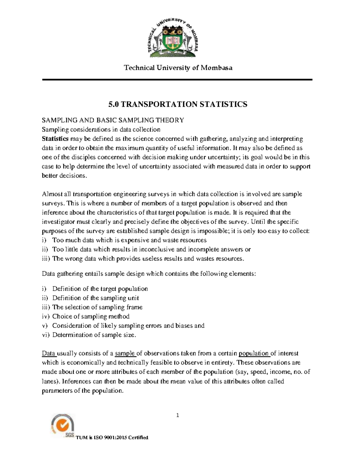 Transportation Engineering: Sampling Techniques in Transportation Stats ...
